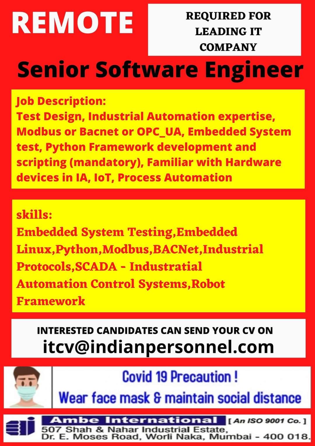 REMOTE REQUIRED FOR LEADING IT COMPANY