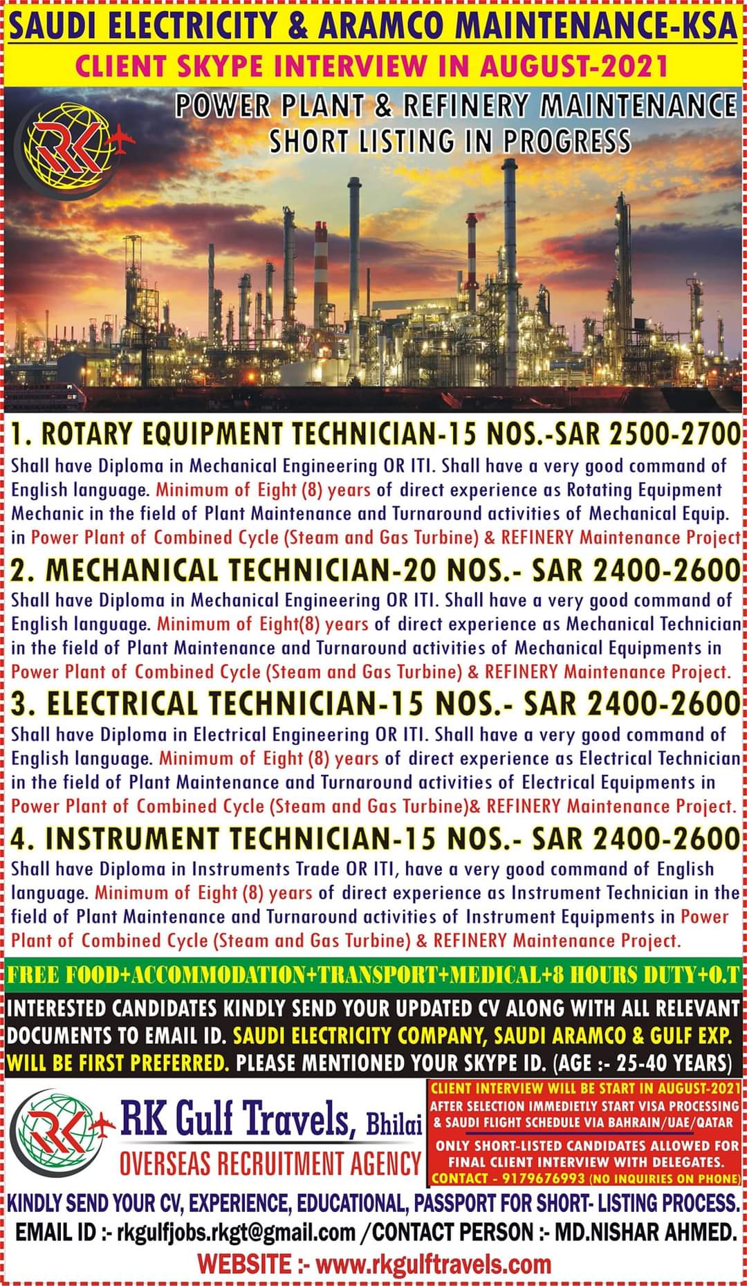 SAUDI ELECTRICITY & ARAMCO MAINTENANCE-SKA — Jobs in Saudi Arabia