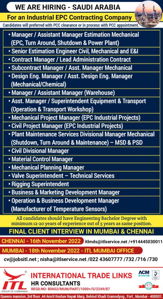 For an Industrial EPC Contracting Company SAUDI ARABIA — Jobs in Saudi ...