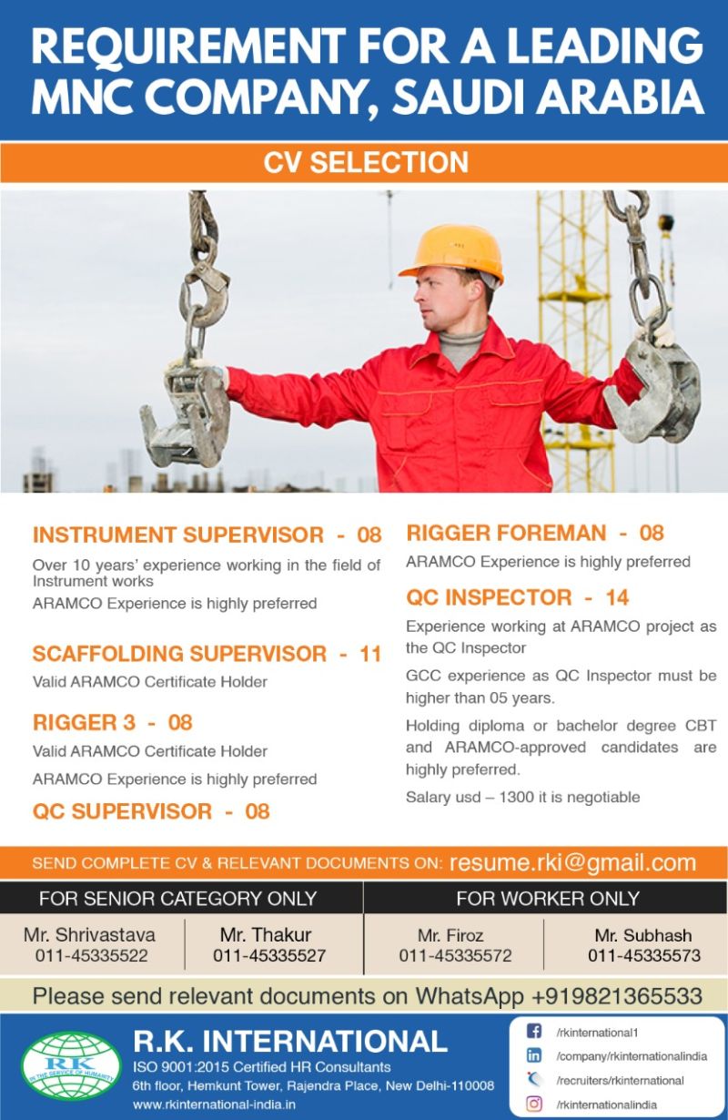 REQUIREMENT FOR A LEADING MNC COMPANY, SAUDI ARABIA — Jobs in Saudi Arabia